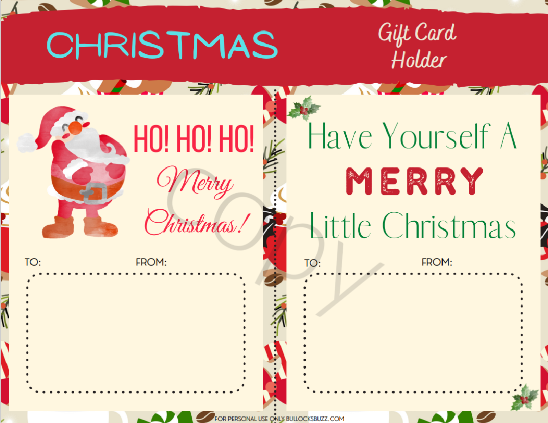 Printable Christmas Gift Card Holders - Bullock's Buzz